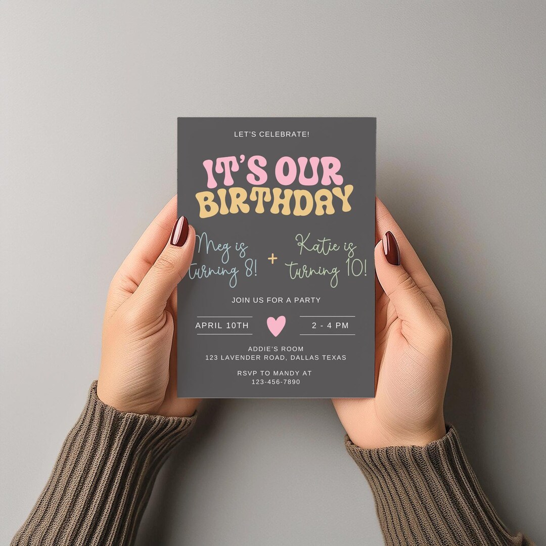 Joint Birthday Party Invite, Rainbow Retro, Twin Birthday, Siblings ...