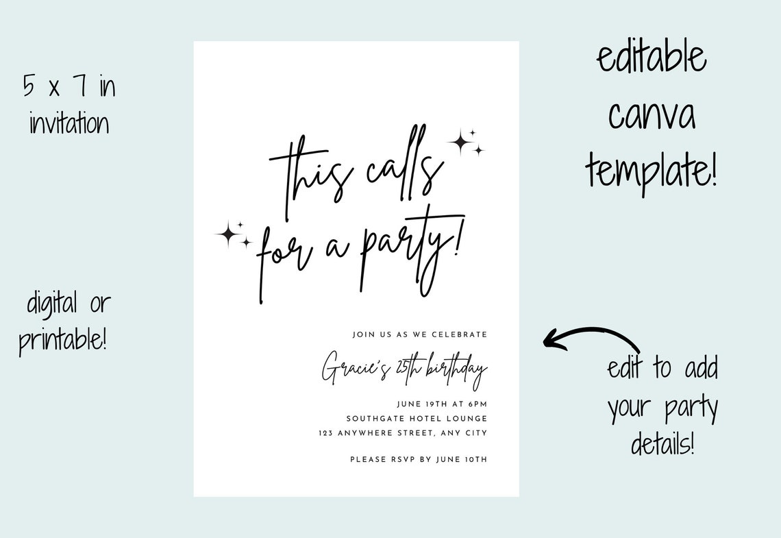 Editable Party Invitation Template, Let's Celebrate, This Calls for a ...