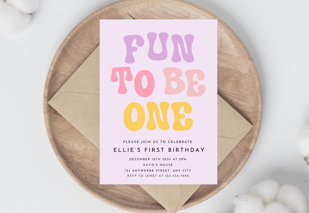 Fun to Be One First Birthday Invitation, 1st Birthday Party, Retro ...