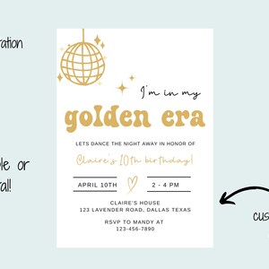 Golden Birthday Invitation, Golden Era, Girl's Birthday Party, Gold and ...