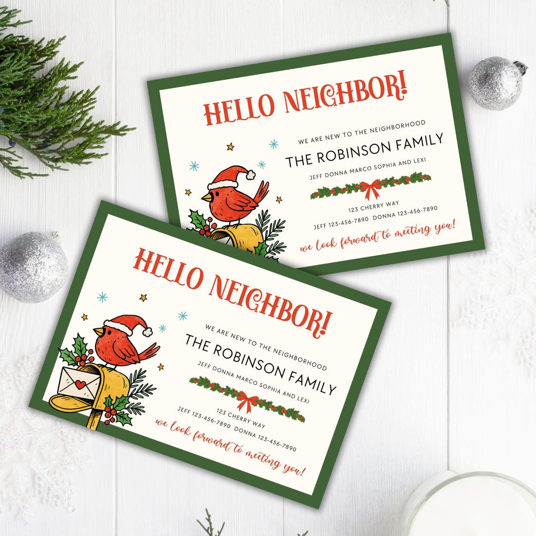 Christmas Introduction Neighbor Card, New Neighbor, Open House, Welcome ...