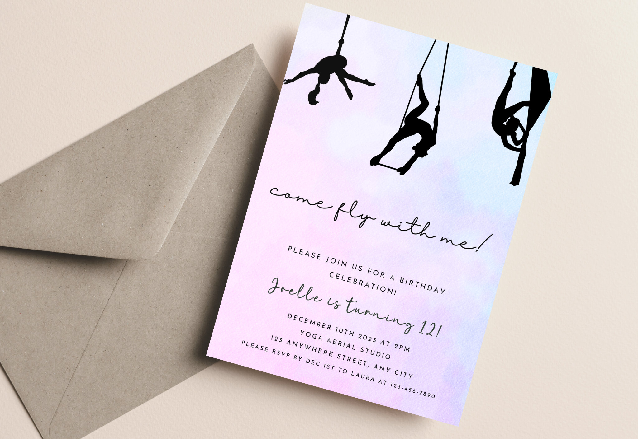 Girl's Aerial Silks Birthday Party Invitation Aerial - Etsy