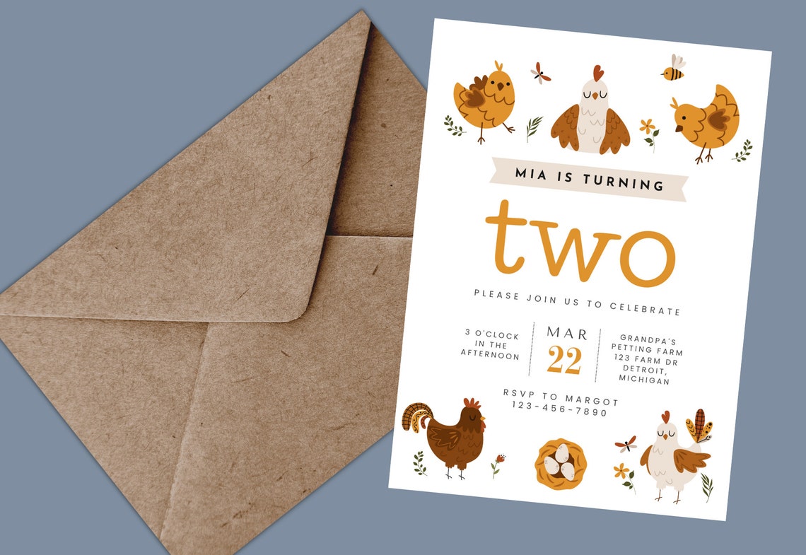 Chicken Farm Birthday Party Invitation, Any Age Boho Chicken Invitation ...