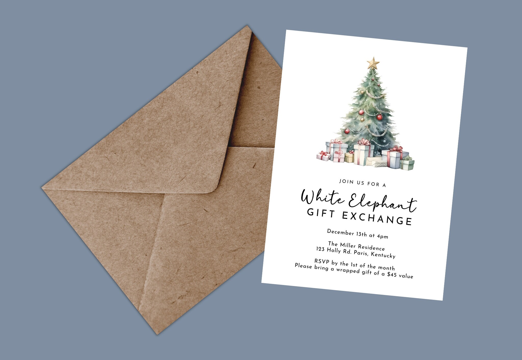 White Elephant Gift Exchange Invite, Christmas Party Invite, Holiday ...