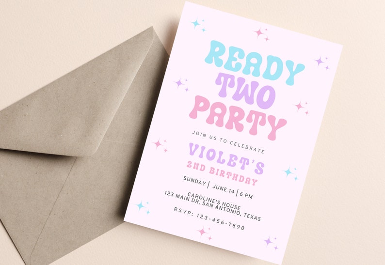 Girl's Ready Two Party 2nd Birthday Invitation, Sparkles, Pastel Second ...