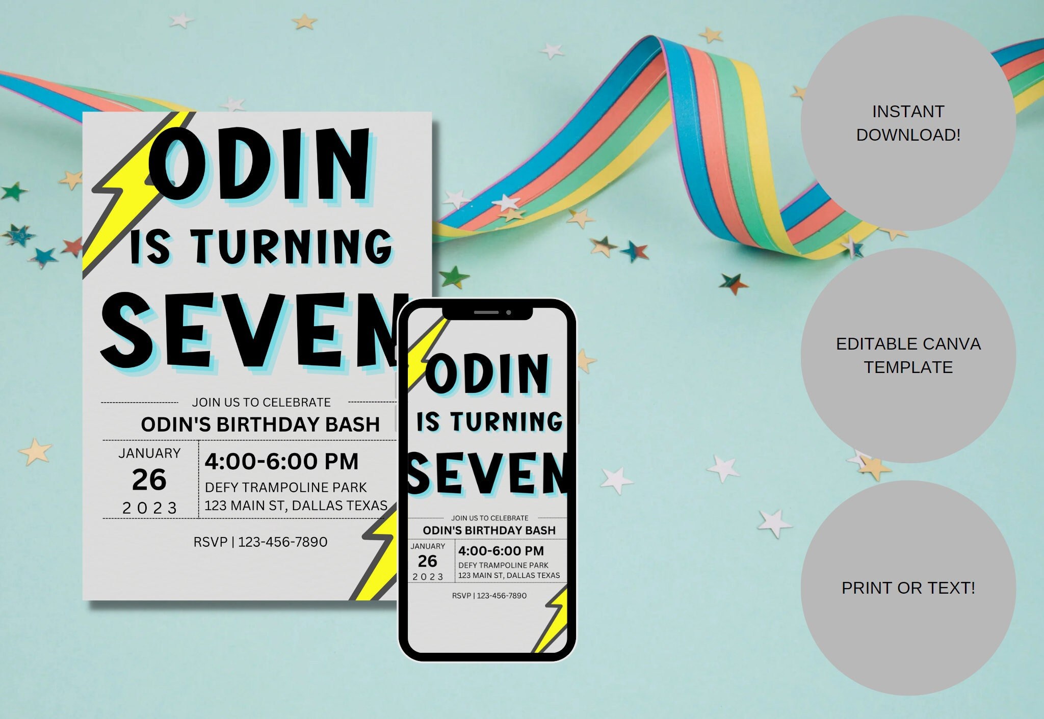 Boy's Birthday Invitation, Lightning Birthday Invite Template, Any Age ...