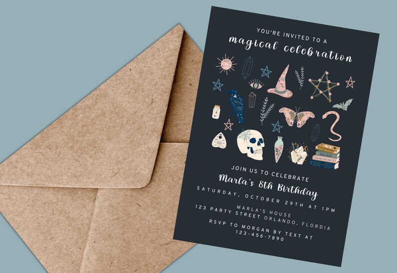 Magical Witch Birthday Invitation, Halloween Witchy Invite, Mystical ...