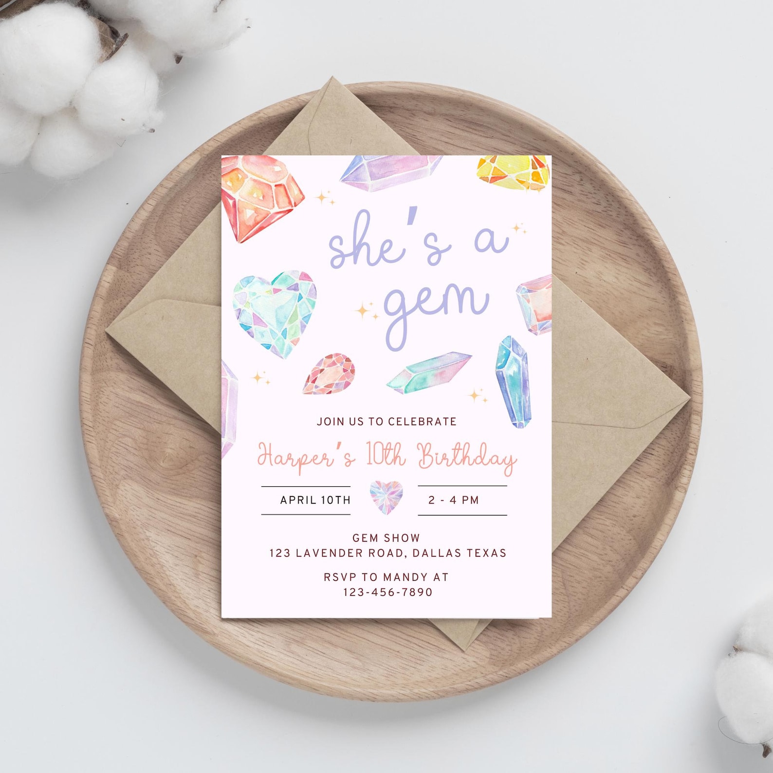 Crystal Birthday Party Invitation, Gemstone Invite, Girl's Birthday ...
