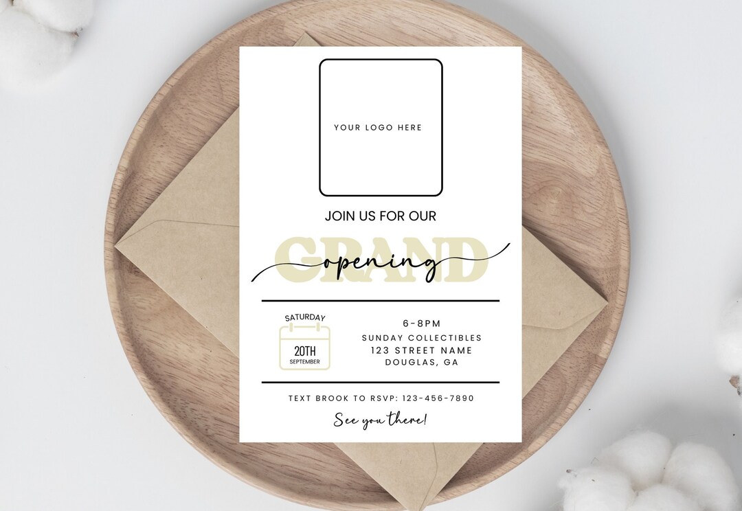 Customizable Grand Opening Business Invitation, Modern, Black and Gold ...