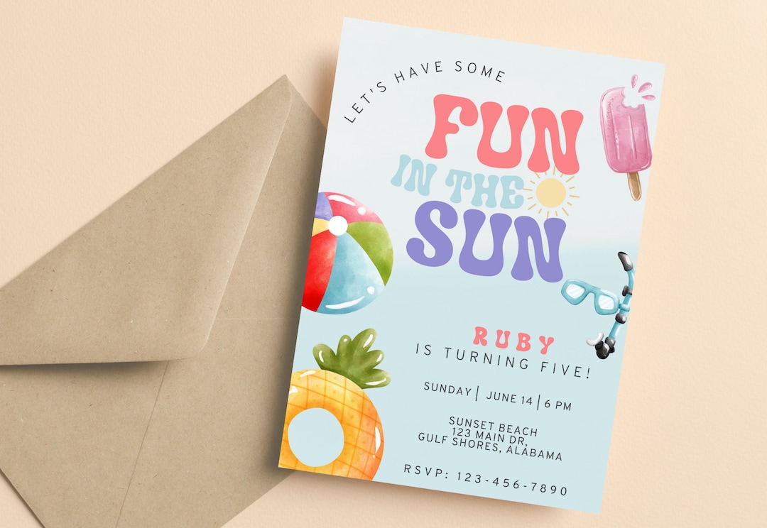 Summer Birthday Invitation, Fun in the Sun, Any Age Birthday, Beach ...