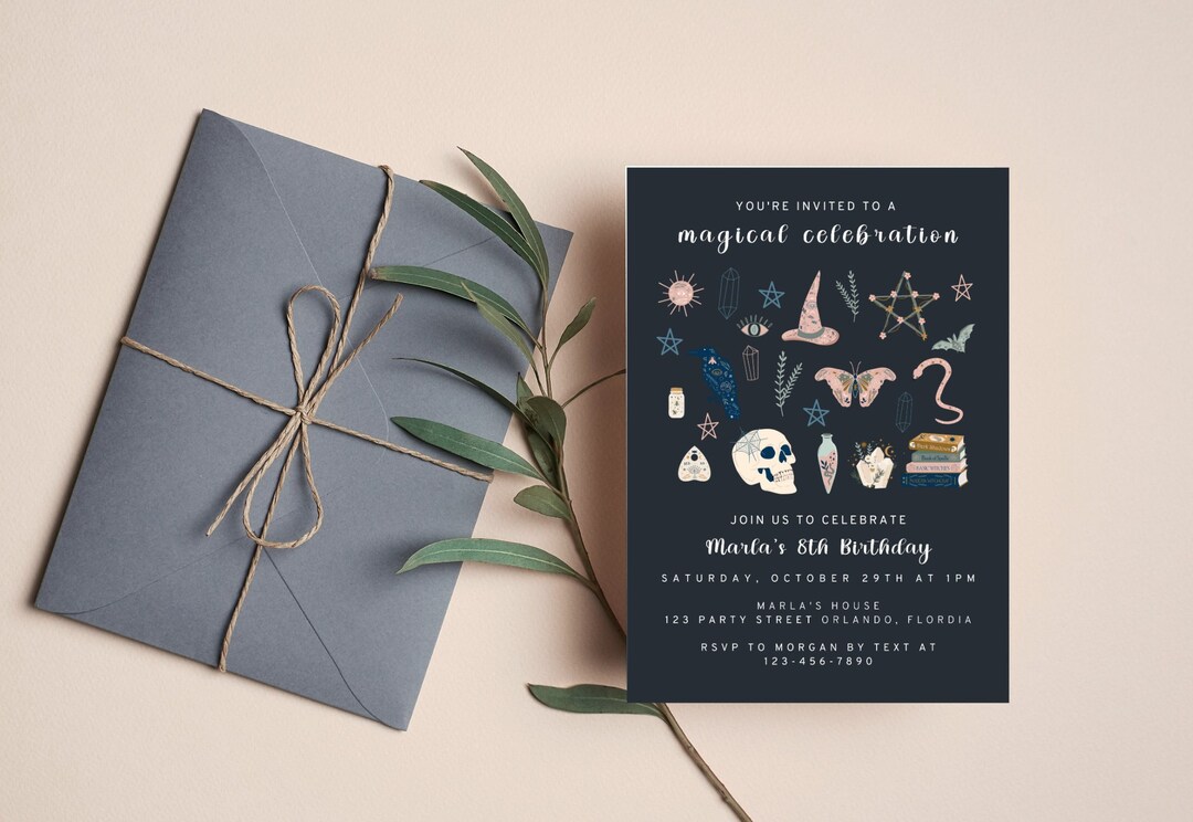 Magical Witch Birthday Invitation, Halloween Witchy Invite, Mystical ...