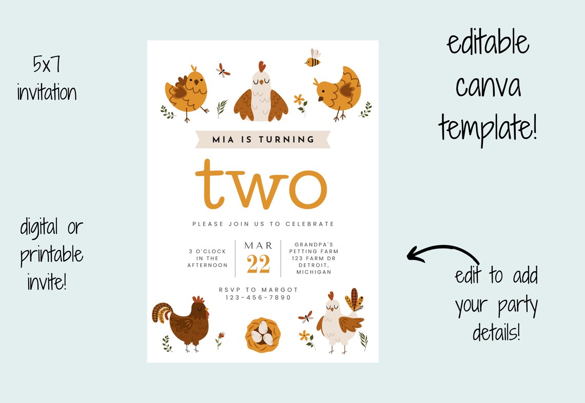 Chicken Farm Birthday Party Invitation, Any Age Boho Chicken Invitation ...