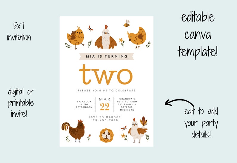 Chicken Farm Birthday Party Invitation, Any Age Boho Chicken Invitation ...
