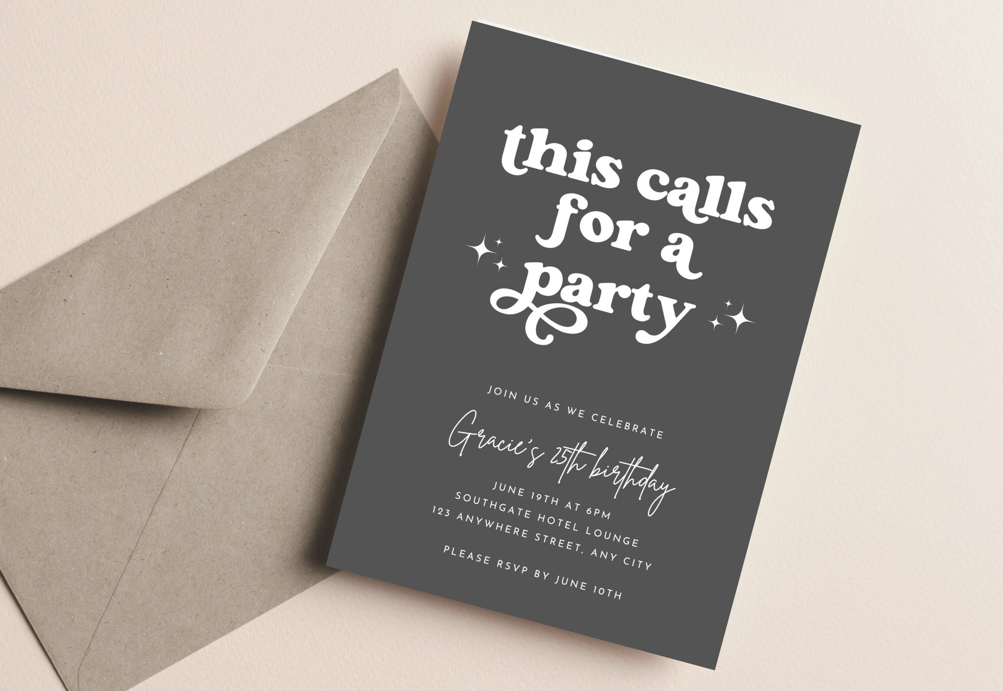 Editable Party Invitation, Birthday Party, Black Invitation, This Calls ...