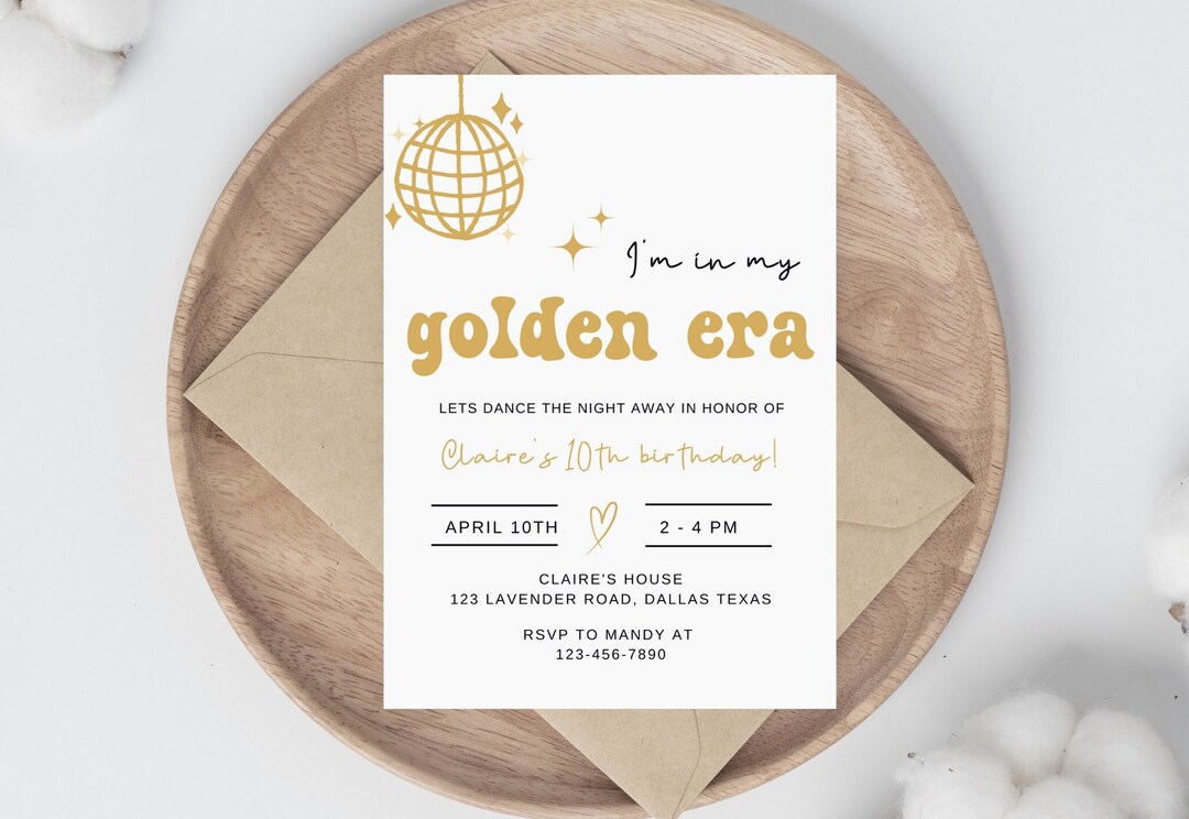Golden Birthday Invitation, Golden Era, Girl's Birthday Party, Gold and ...