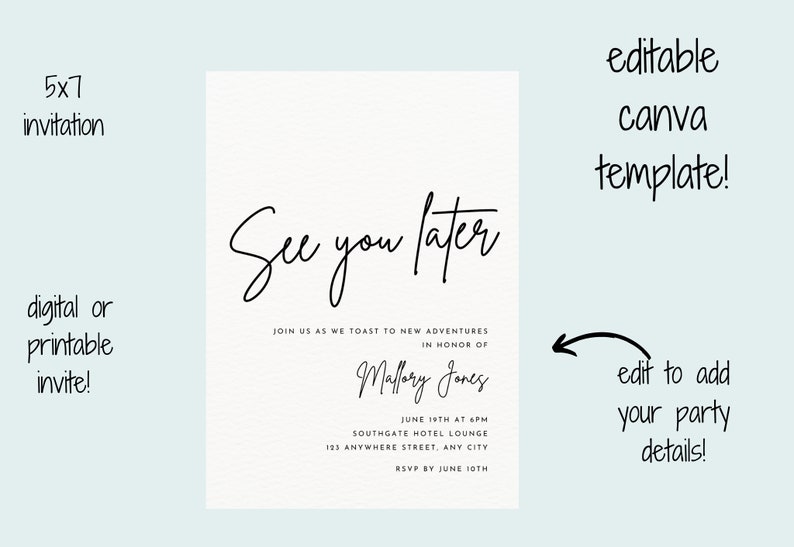 Editable Going Away Party Invitation, See You Later, Moving Away Party ...