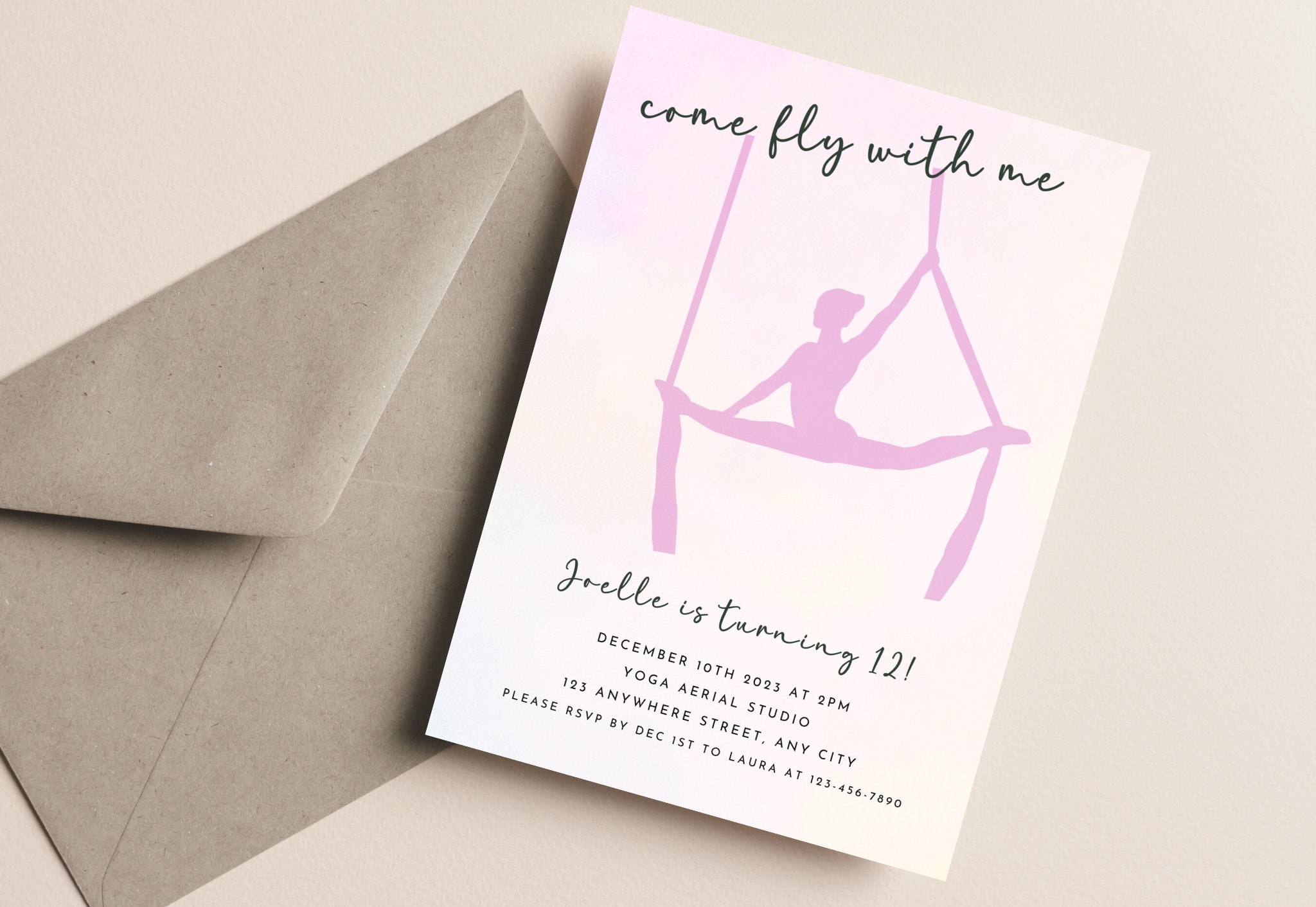 Girl's Aerial Silks Birthday Party Invitation, Trapeze Birthday, Yoga ...