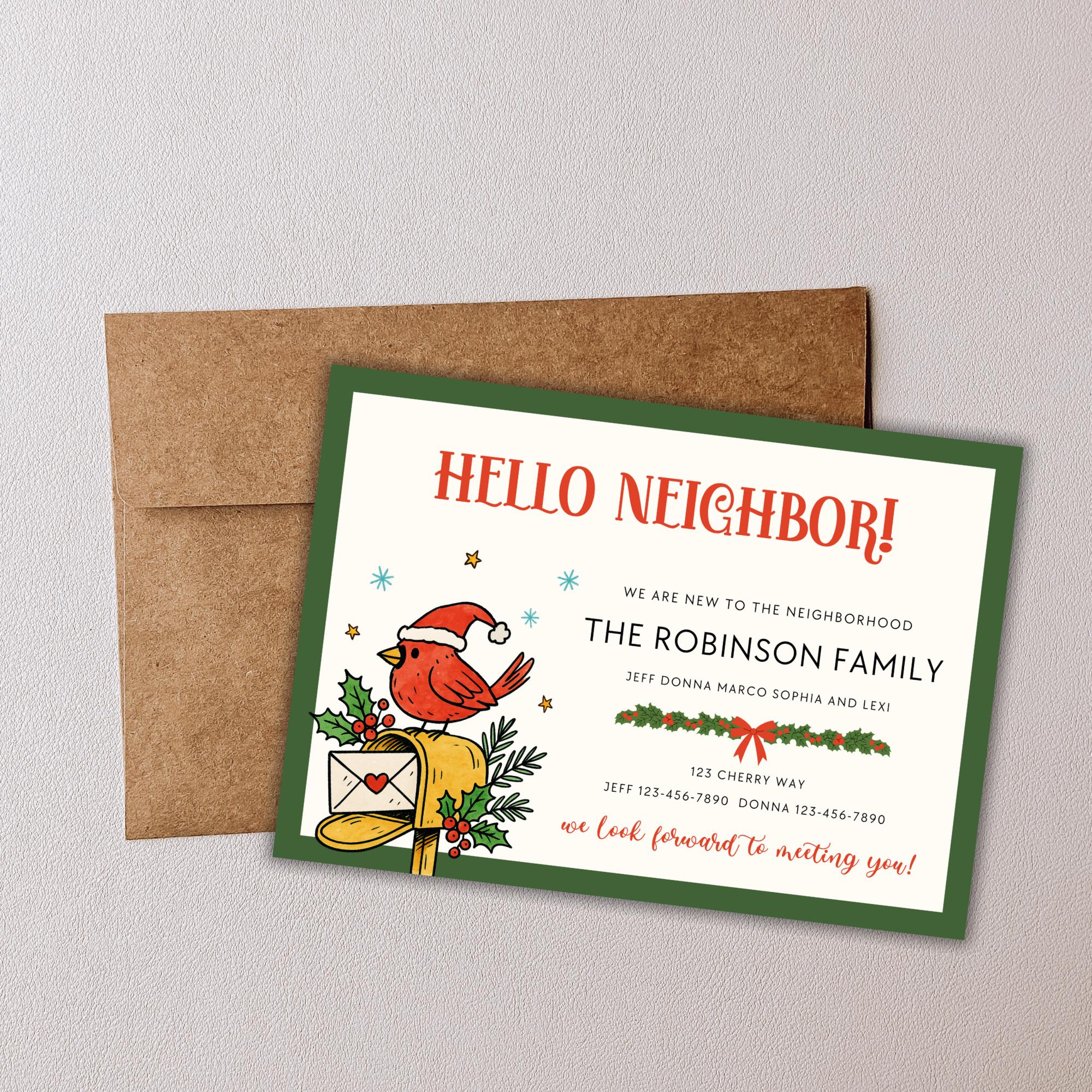 Christmas Introduction Neighbor Card, New Neighbor, Open House, Welcome ...