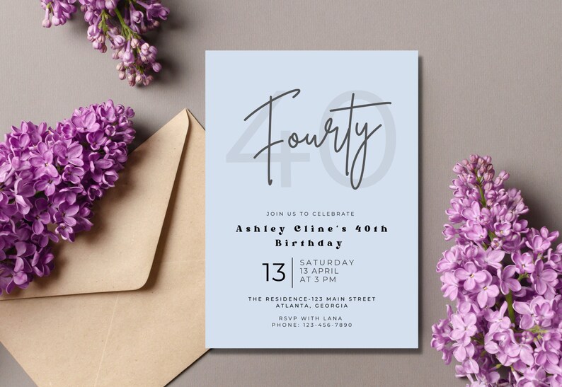 Editable Modern 40th Birthday Invitation, Fortieth Party Template ...
