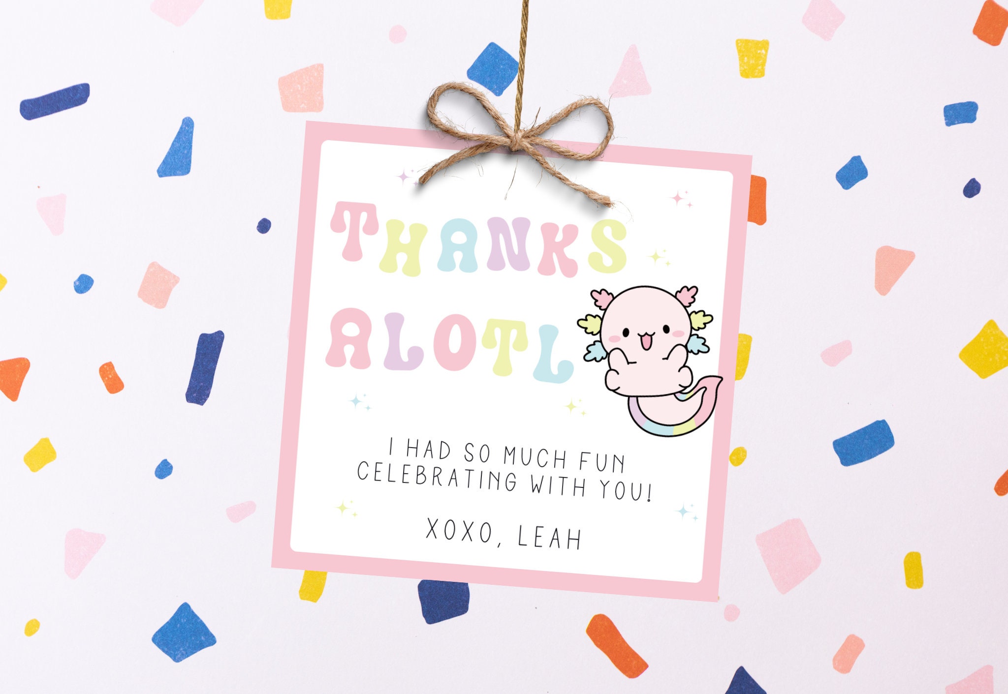 Axolotl Thank You Card, Thanks Alotl, Birthday Thank You Tag, Favor Tag ...