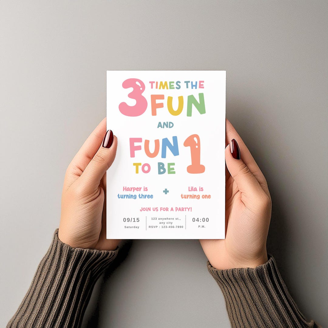 Joint Birthday Invitation, Fun to Be One, Three Times the Fun, 1st and ...