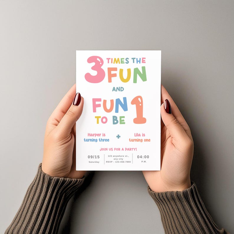 Joint Birthday Invitation, Fun to Be One, Three Times the Fun, 1st and ...