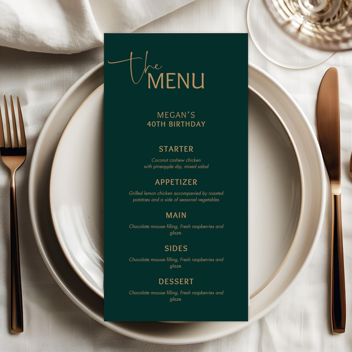 Minimalist Dark Green Menu Template – Printable Party & Event Menu ...