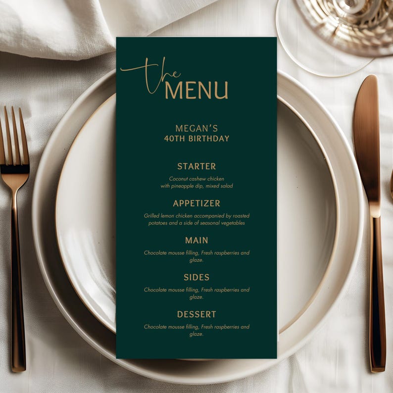 Minimalist Dark Green Menu Template – Printable Party & Event Menu ...