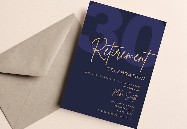 Editable Retirement Invitation, Navy and Gold Retirement Party, Instant ...