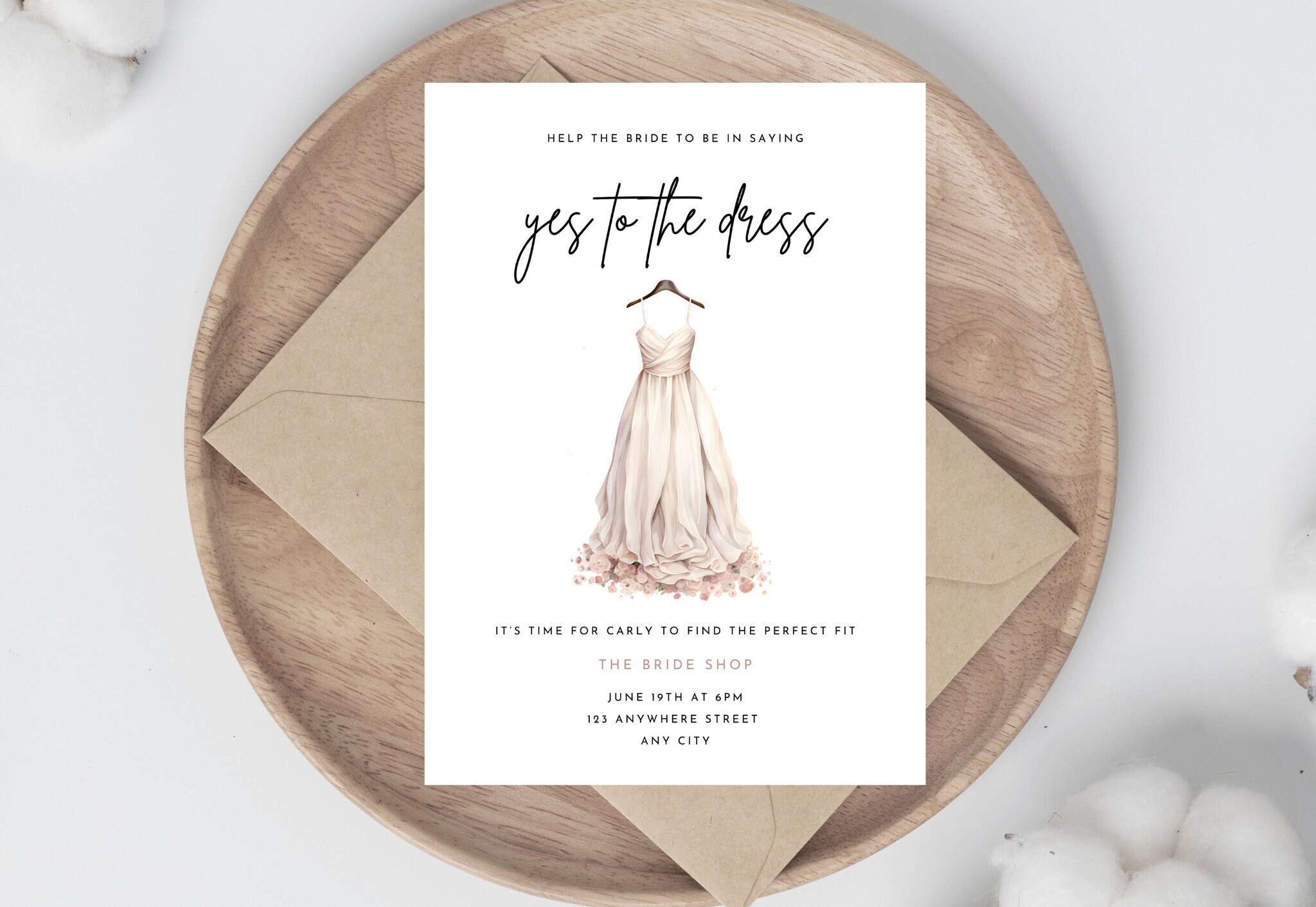 Editable Wedding Dress Shopping Invitation, Yes to the Dress, Bridal ...