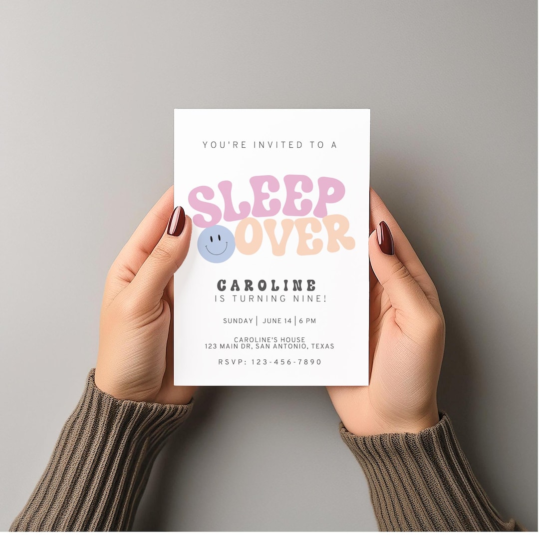 Girl's Sleep Over Birthday Party Template, Preppy Smiley Face Invite ...