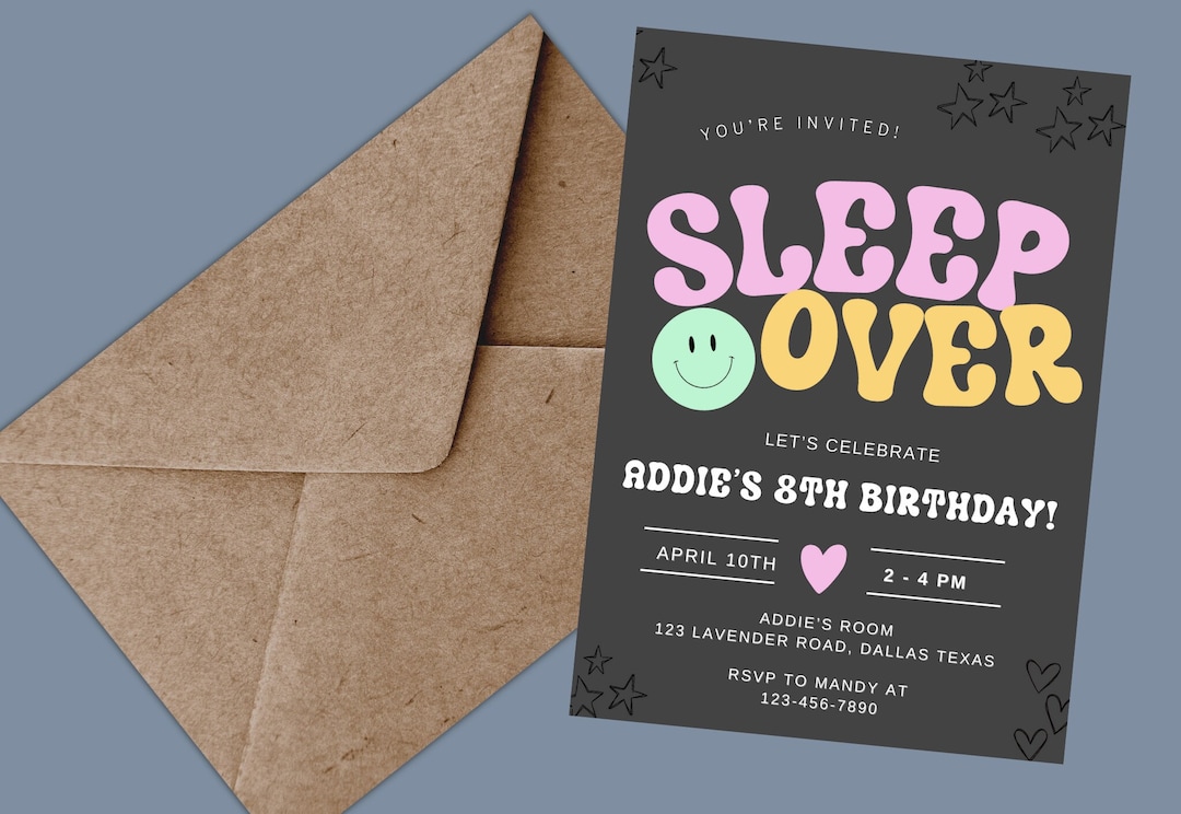 Girl's Sleep Over Birthday Party Invitation, Slumber Party, Tween Girl ...
