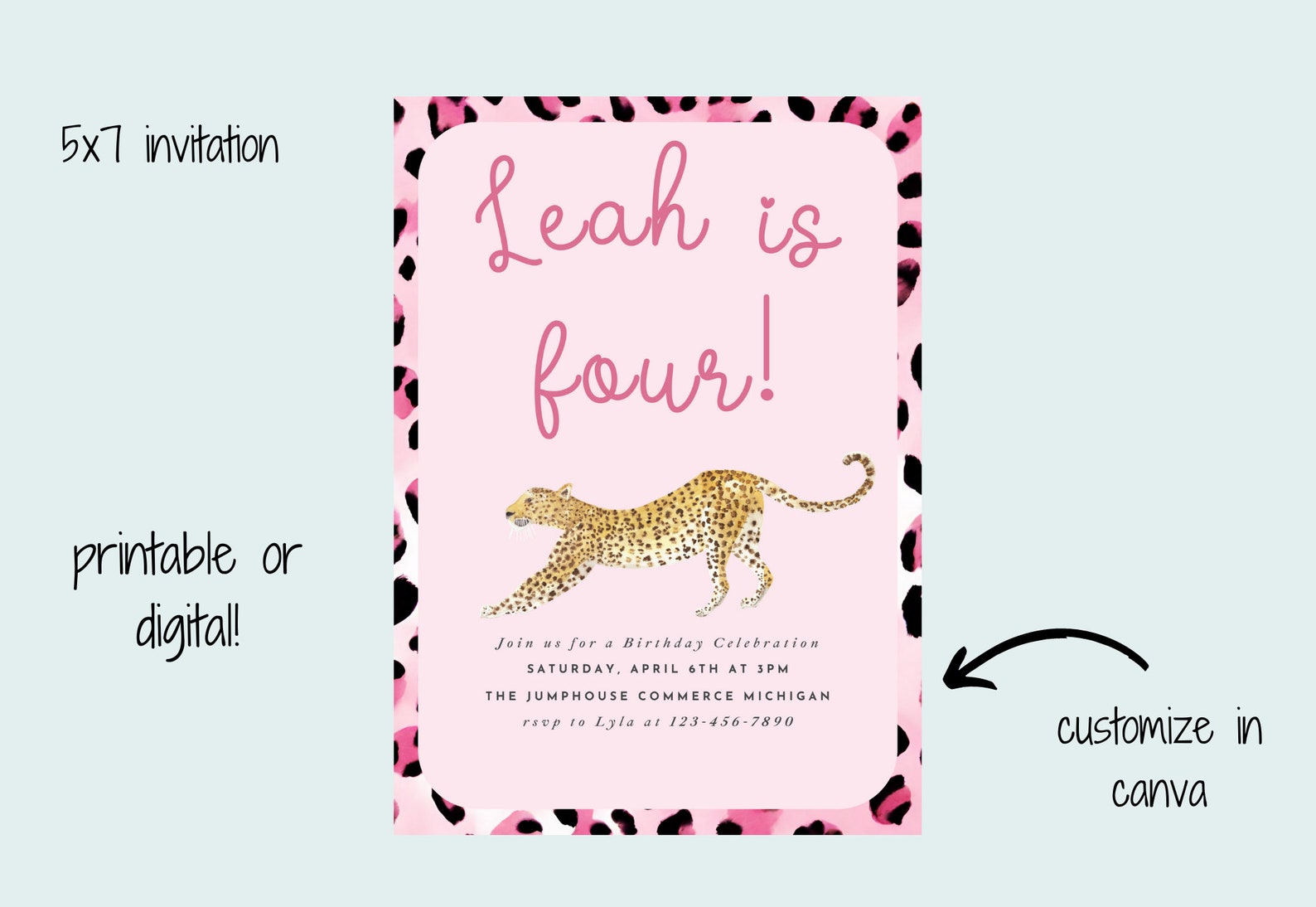 Girl's Pink Leopard Print Birthday Invitation, Party Animal, Two Wild ...