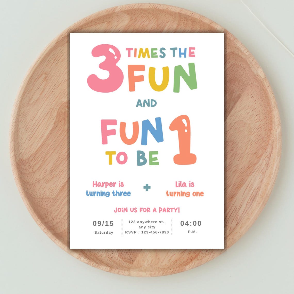 Joint Birthday Invitation, Fun to Be One, Three Times the Fun, 1st and ...