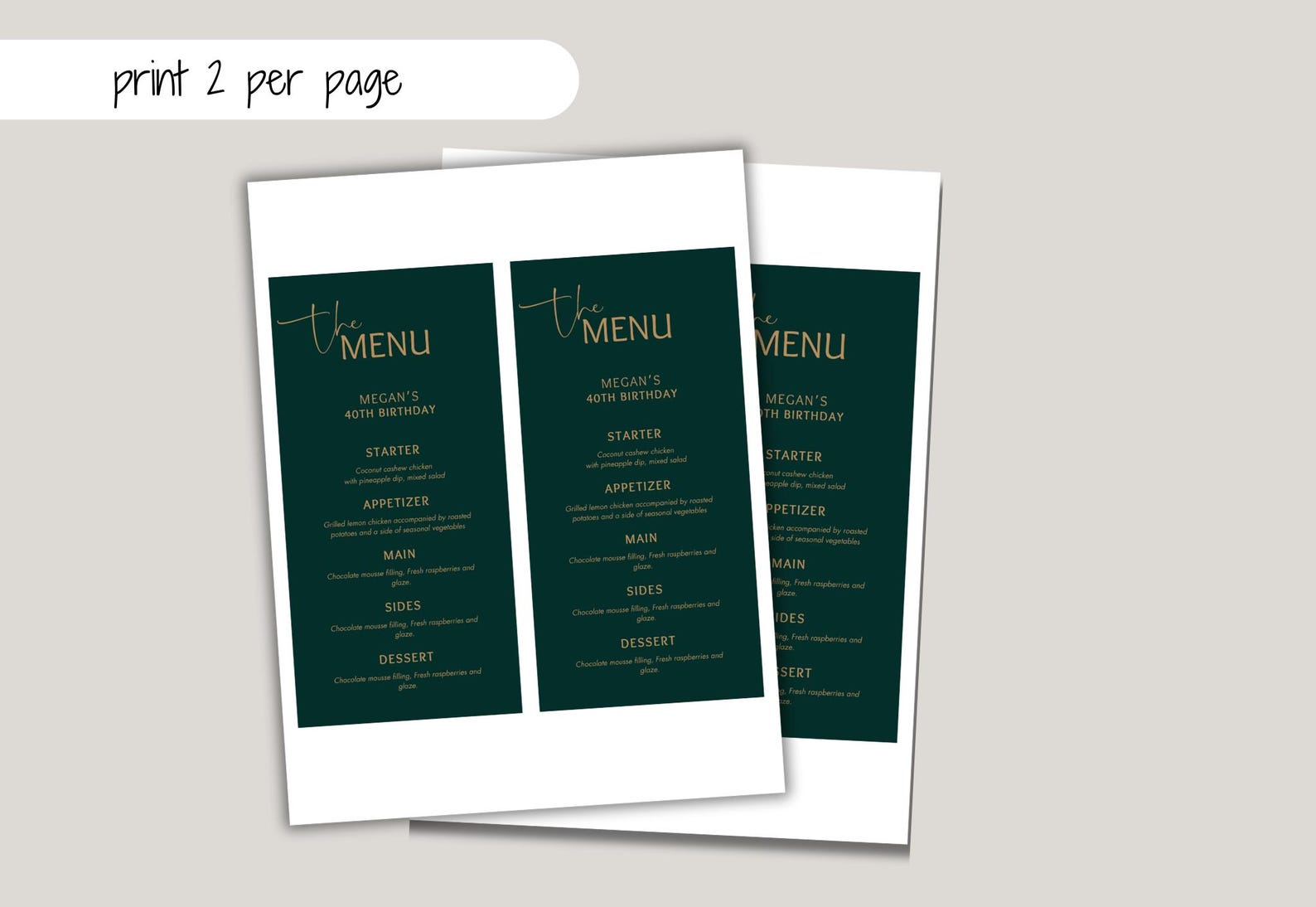 Minimalist Dark Green Menu Template – Printable Party & Event Menu ...