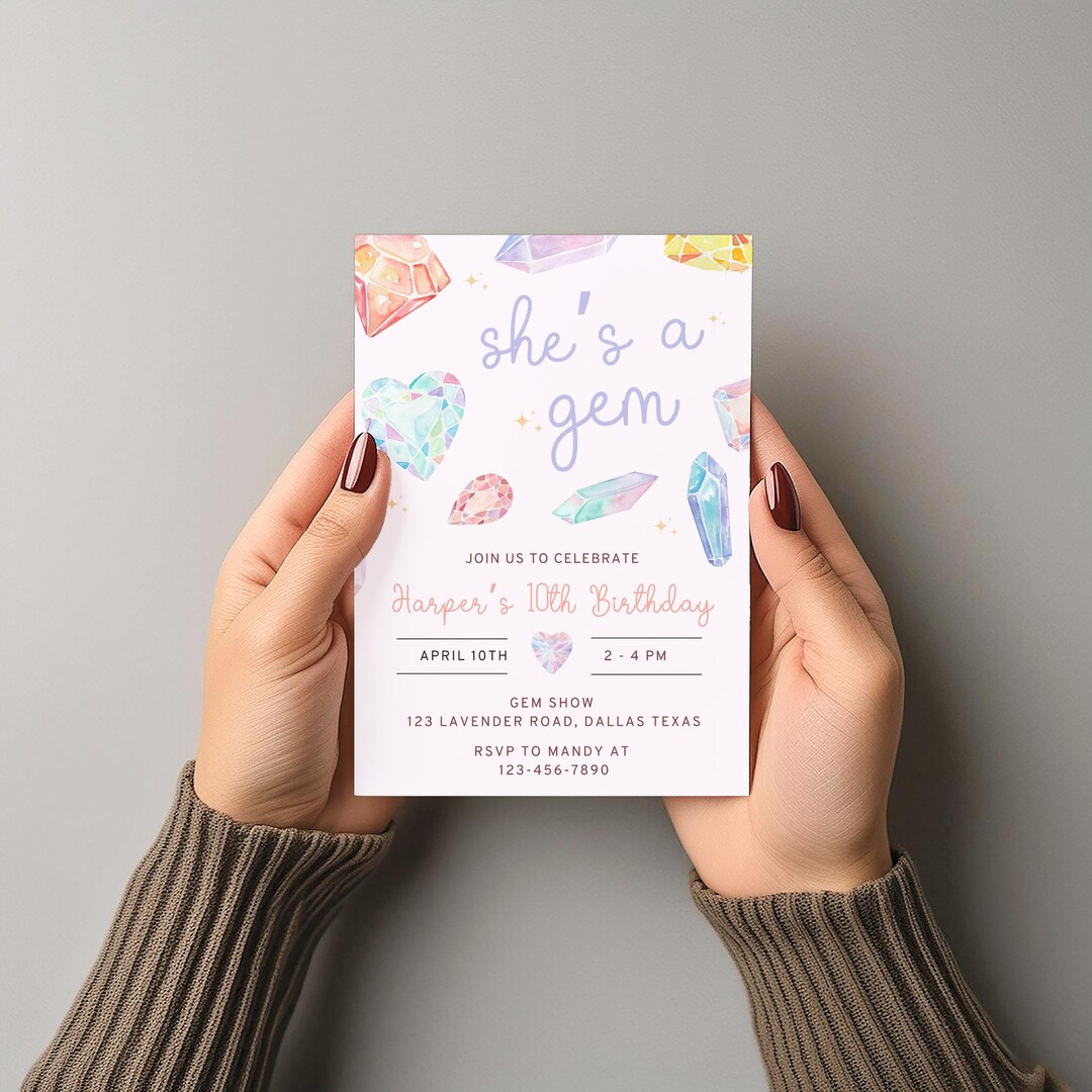 Crystal Birthday Party Invitation, Gemstone Invite, Girl's Birthday ...