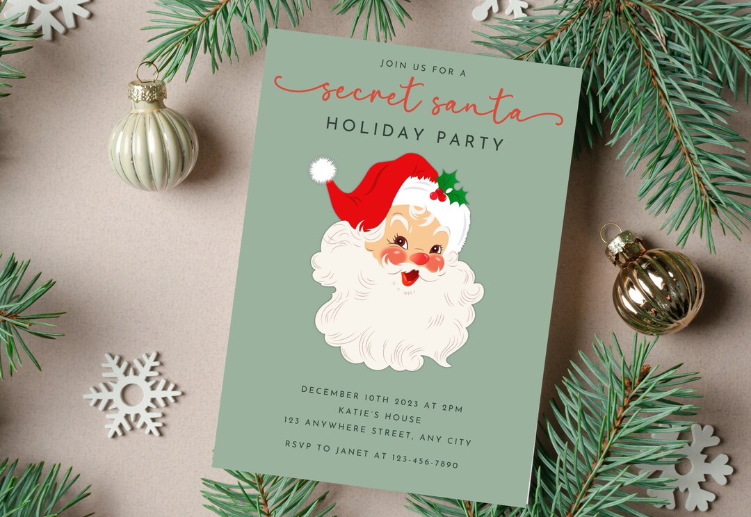 Secret Santa Invitation, Vintage Santa, 90s Christmas, Printable ...