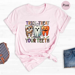 Trick or Treat Brush Your Teeth Shirt, Halloween Dentist Tee, Retro ...