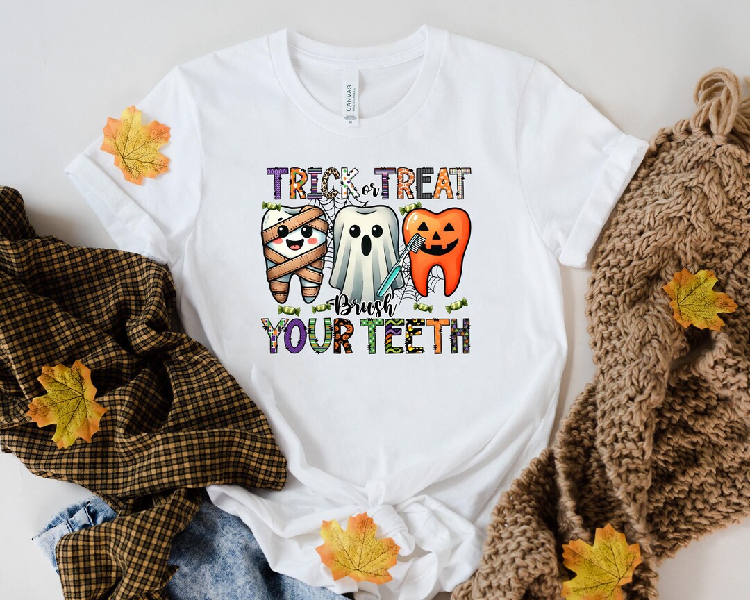 Trick or Treat Brush Your Teeth Shirt, Halloween Dentist Tee, Retro ...