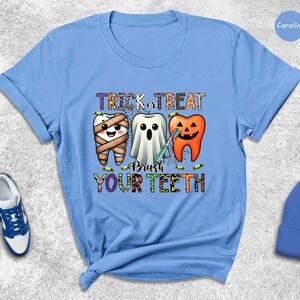 Trick or Treat Brush Your Teeth Shirt, Halloween Dentist Tee, Retro ...