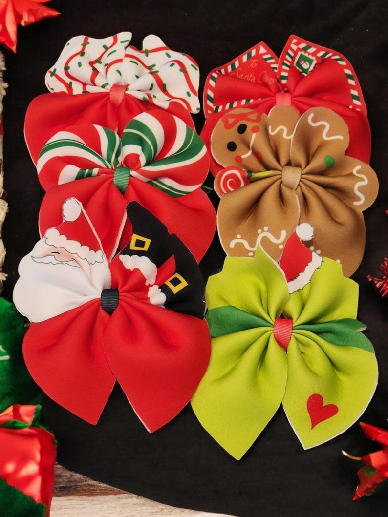 Christmas Neoprene Hair Bows – Santa, Peppermint, Gingerbread, Holiday ...