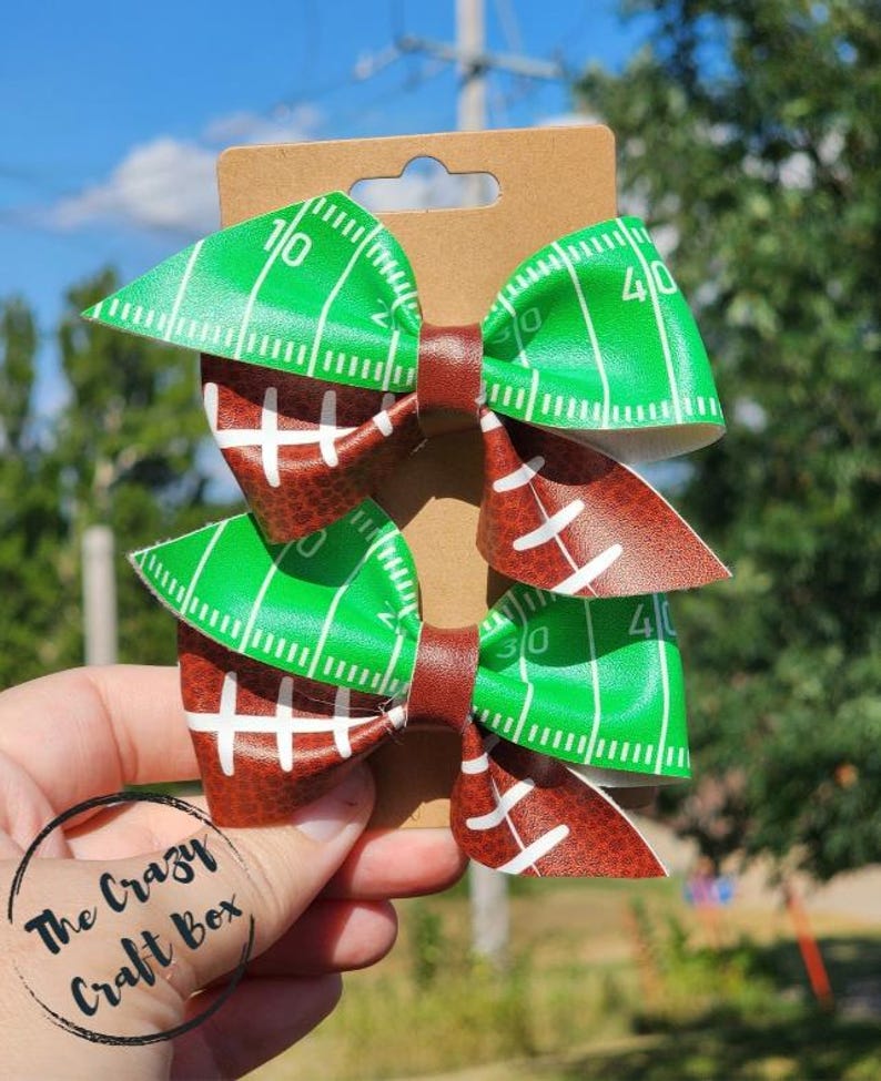 Football Hair Bow, Faux Leather Hair Bows, Faux Leather Bow, Hair Bows ...