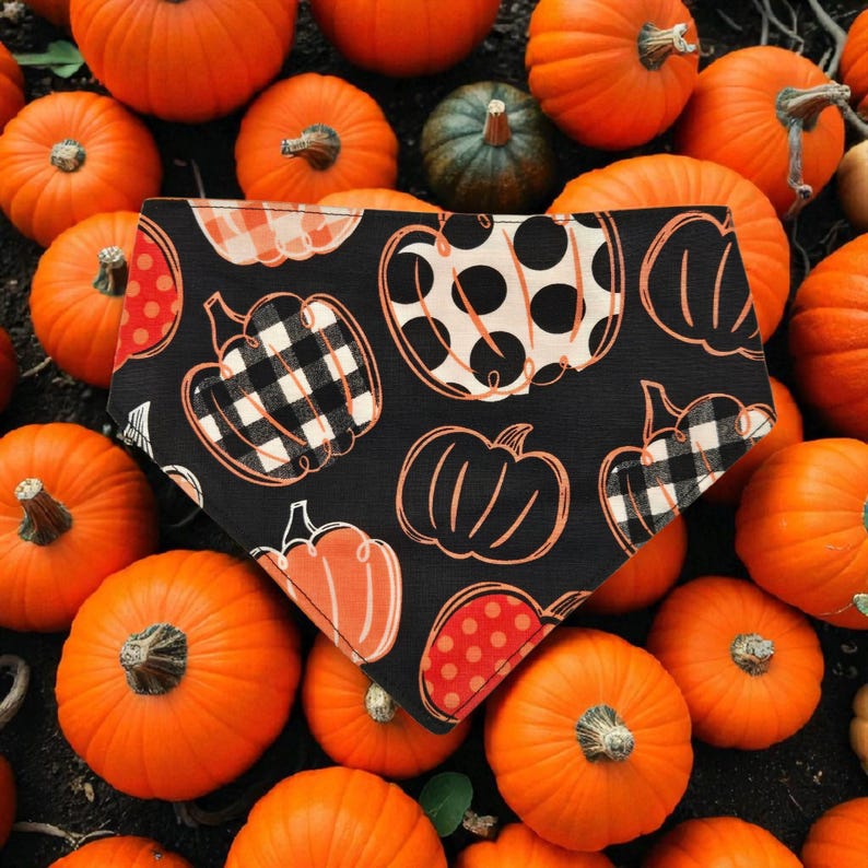 Halloween Dog Bandana Fall Pumpkin Pet Bandana, Over the Collar Bandana ...