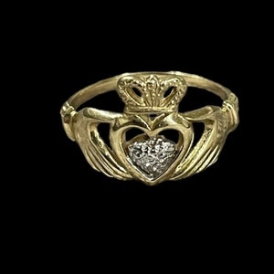 10K Real Solid Gold Claddagh Ring Crown Heart Tiara Ring - Etsy
