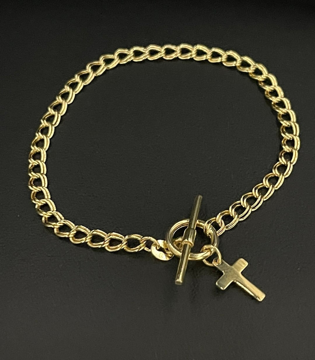 10K Real Yellow Gold Charm Double Curb Link Chain Bracelet - Etsy