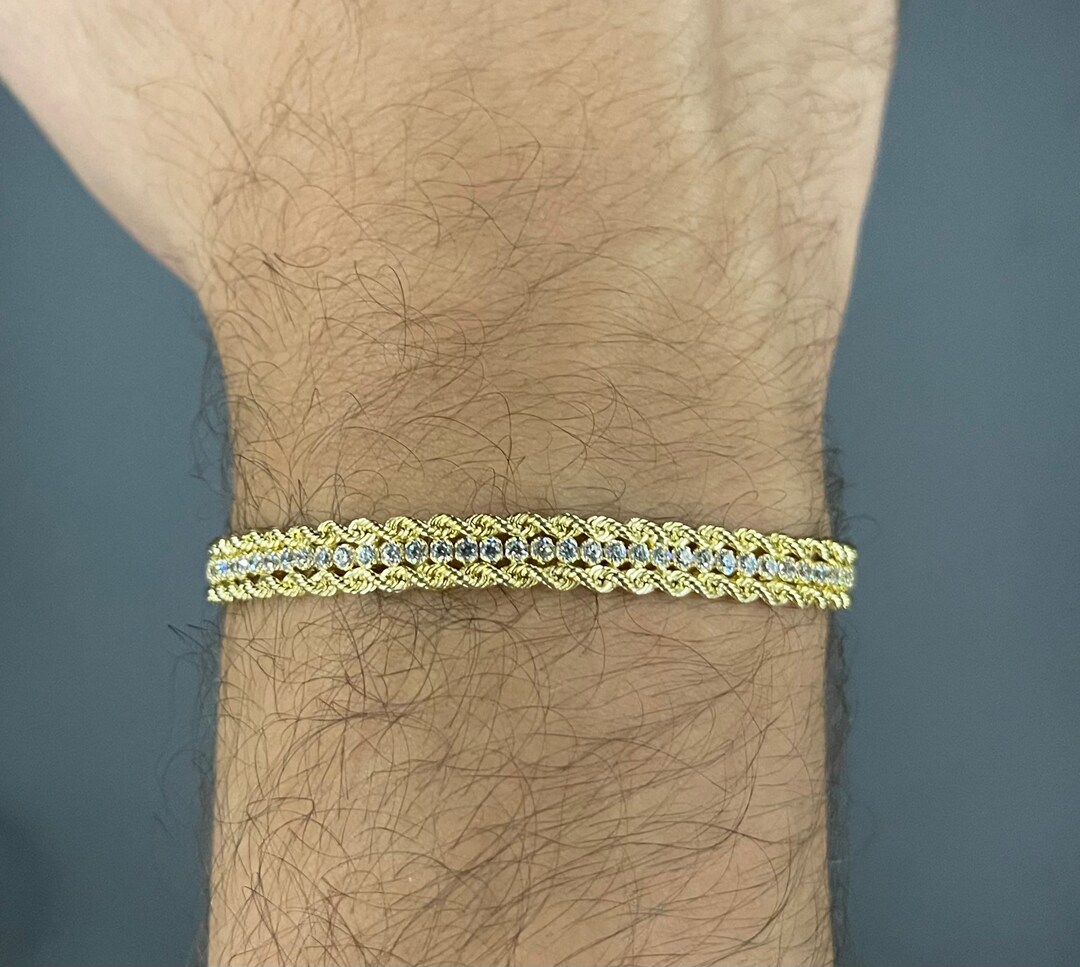 10K Real Solid Yellow Gold 3 Row Tennis Rope Chain Cubic - Etsy