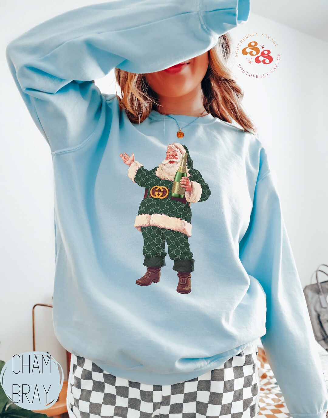 Vintage Santa With Champagne, Luxe Santa Crewneck Sweatshirt, Santa ...