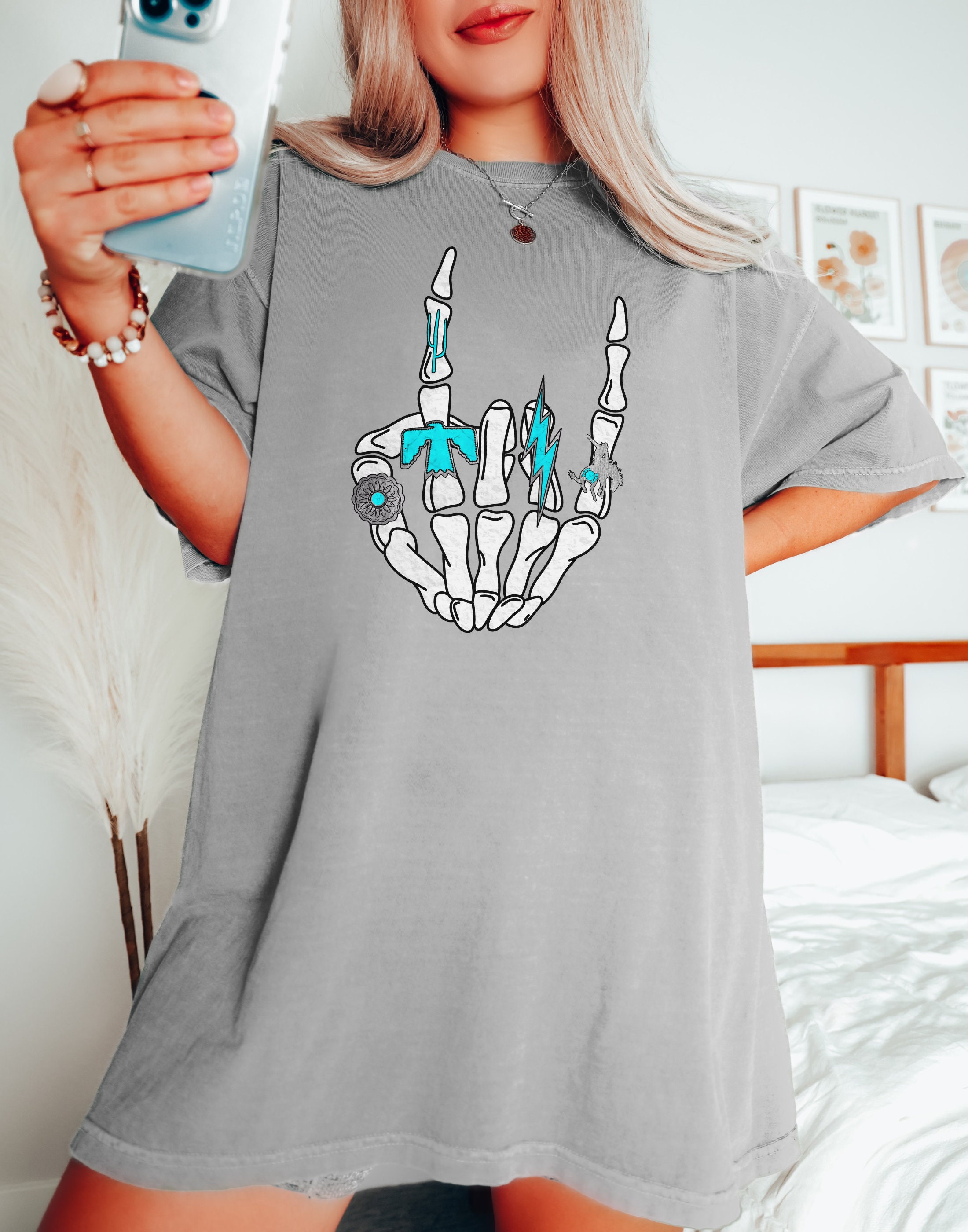 Skeleton Rock Hand, Western Skeleton Hand, Comfort Colors Shirt ...