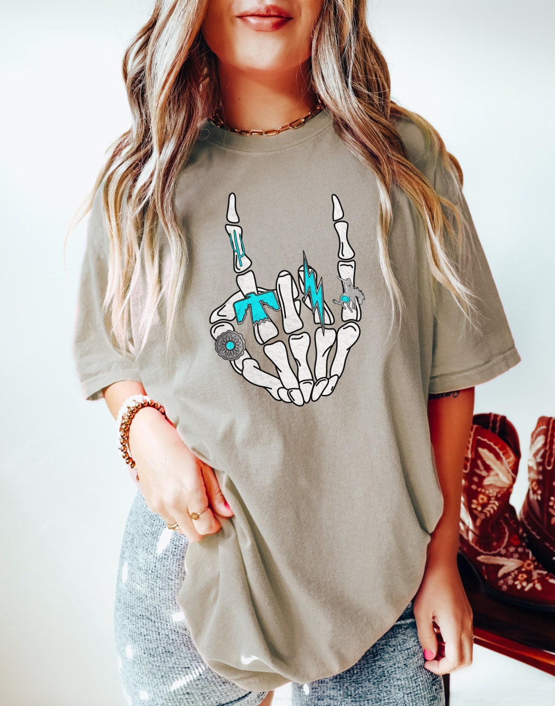 Skeleton Rock Hand, Western Skeleton Hand, Comfort Colors Shirt ...