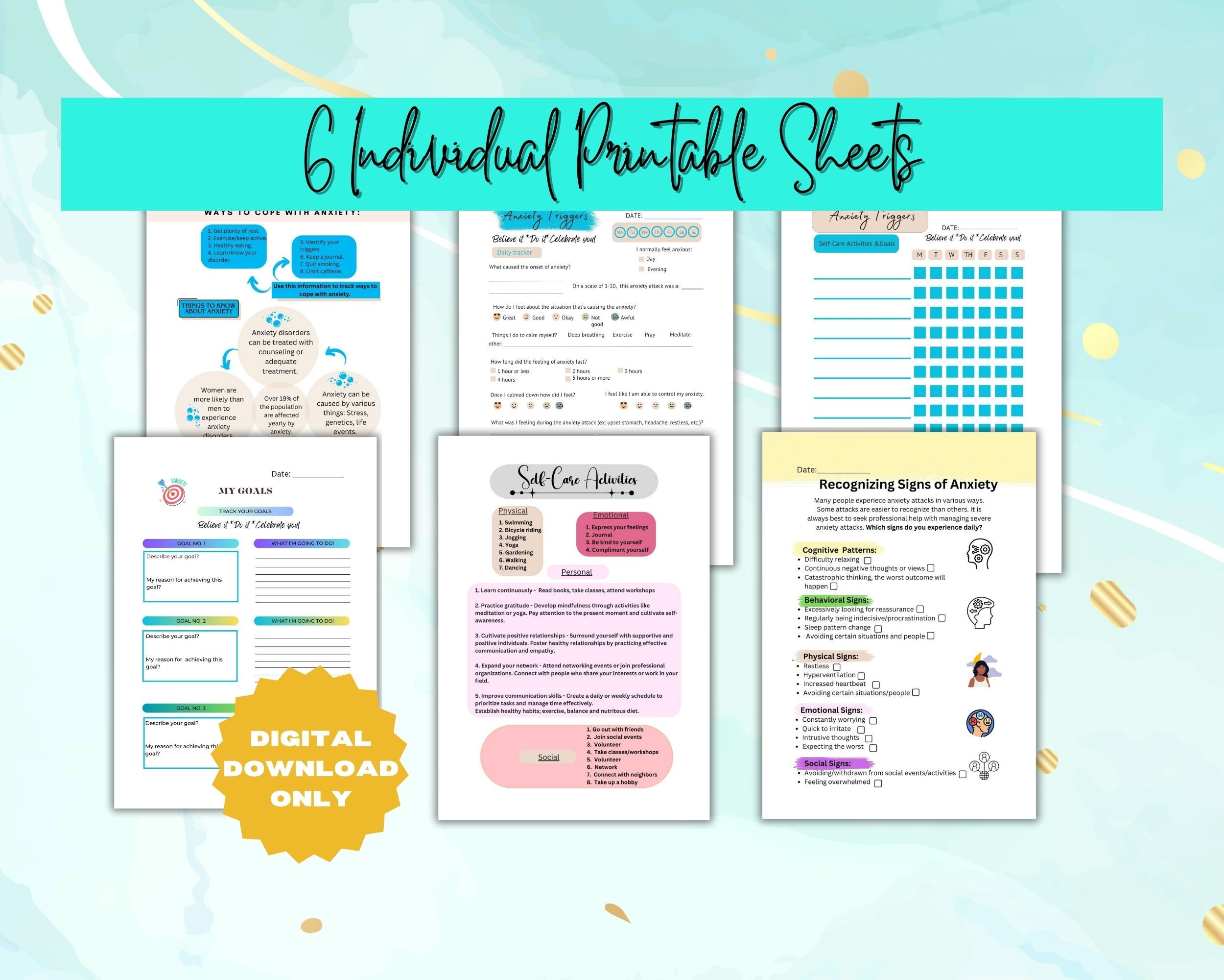 Self-care Planner Checklist for Anxiety, Daily Well-being Checklist ...